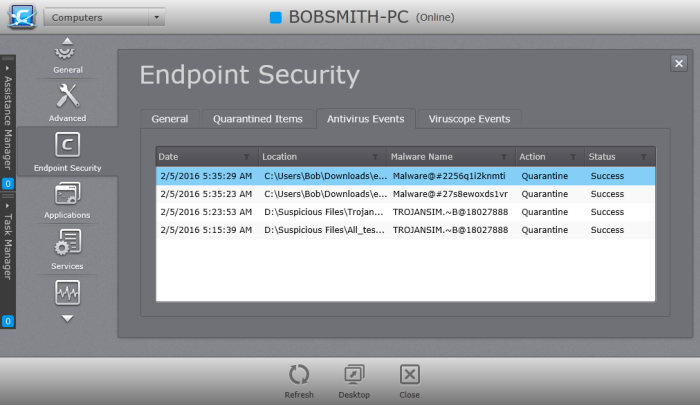Viewing and Managing Endpoint Security Software, Endpoint Security Administrator guide v3.5 | COMODO